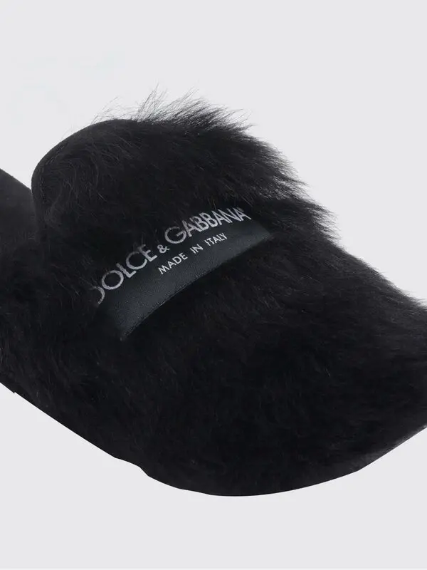 Dolce & Gabbana Shearling Slippers - Black
