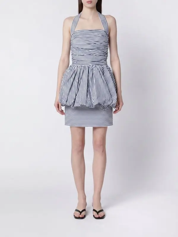 PATOU Striped Cotton Halterneck Mini Dress - Blue