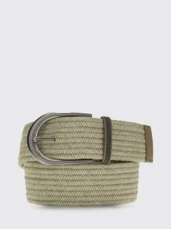 Brunello Cucinelli Woven Linen Blend Belt With Monile - Grey
