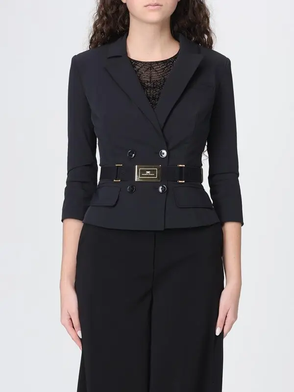 Elisabetta Franchi Double-breasted Blazer With Belt - Black