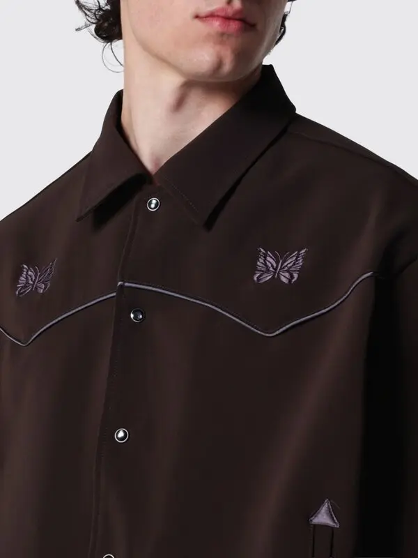 Needles Piping Cowboy Western Overshirt With Butterfly Print - Brown