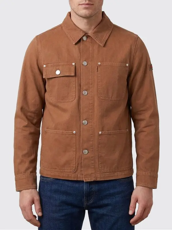 Peuterey Cotton Shirt Jacket With Metal Button Detailing - Brown