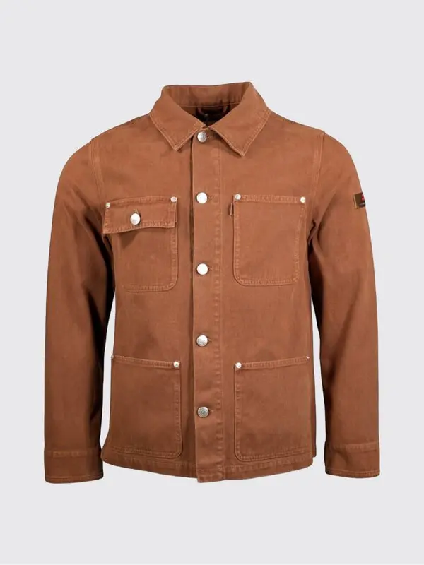 Peuterey Cotton Shirt Jacket With Metal Button Detailing - Brown