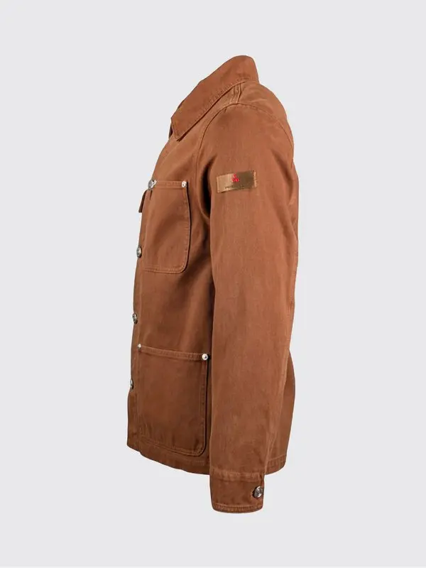 Peuterey Cotton Shirt Jacket With Metal Button Detailing - Brown