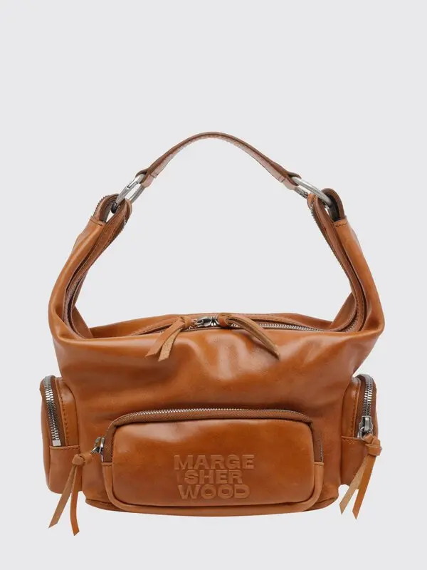MARGESHERWOOD Smooth Calfskin Leather Hobo Bag With Double Zip Closure - Brown