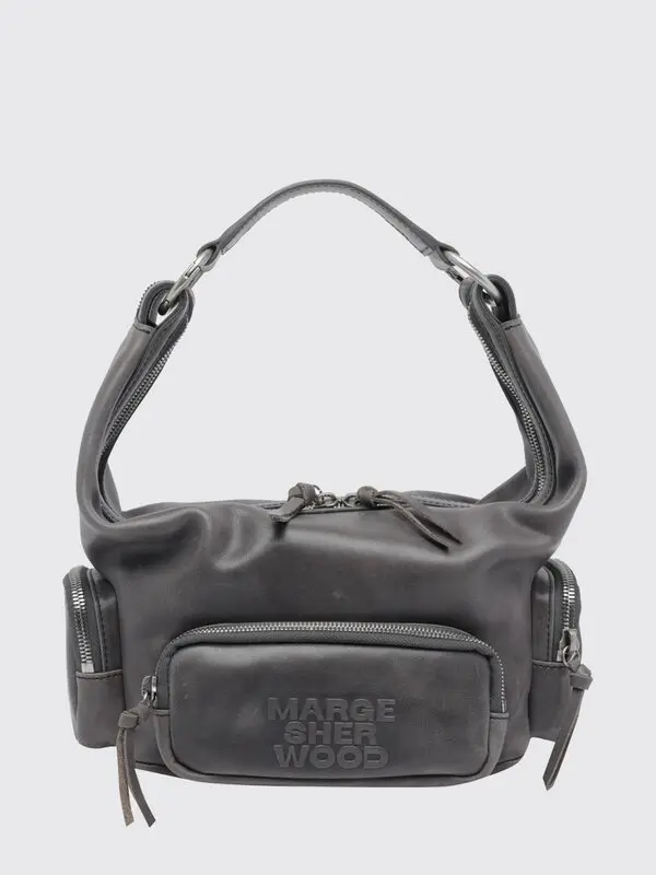 MARGESHERWOOD Smooth Calfskin Leather Hobo Bag With Double Zip Closure - Grey
