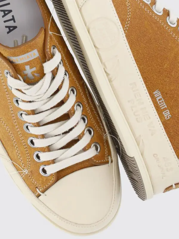 Premiata Vince Calf Leather Low-top Sneakers With Rubber Toe - Ocher