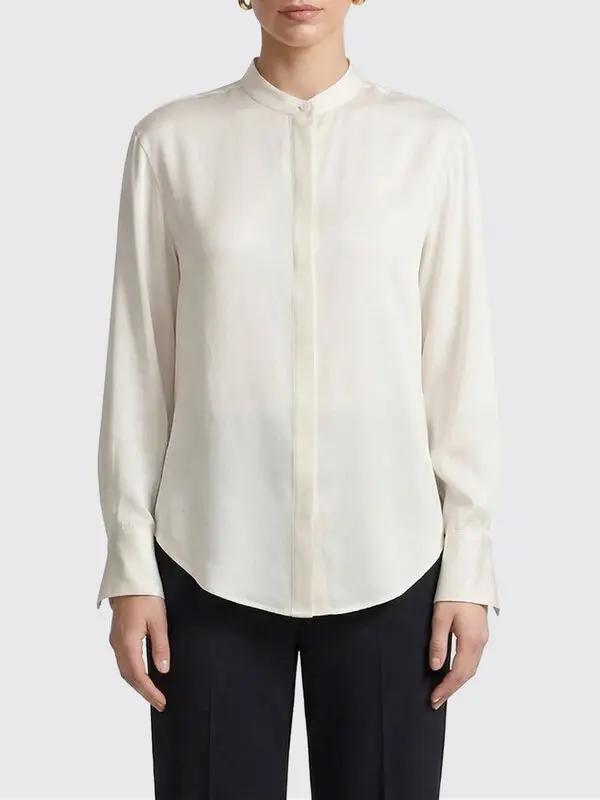 Calvin Klein Mandarin Collar Satin Shirt - Coffee