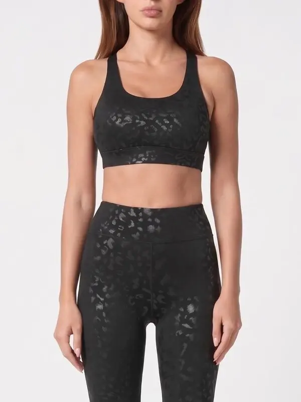 PLEIN SPORT Animal Print Shiny Lycra Cropped Bandeau Top