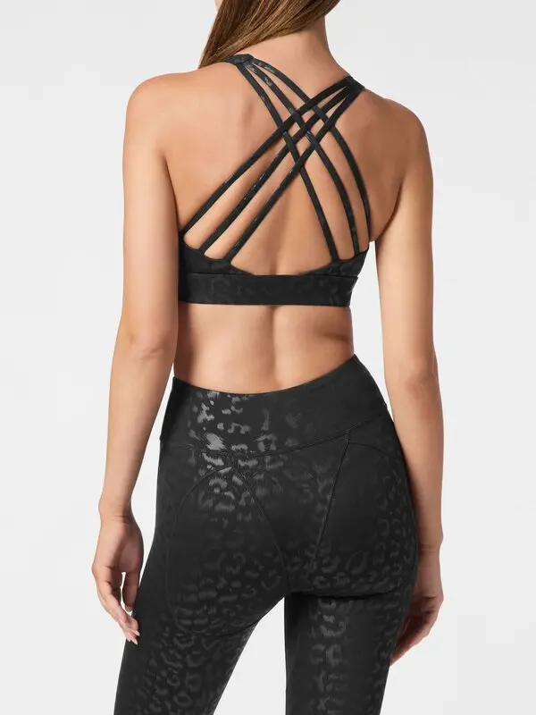 PLEIN SPORT Animal Print Shiny Lycra Cropped Bandeau Top