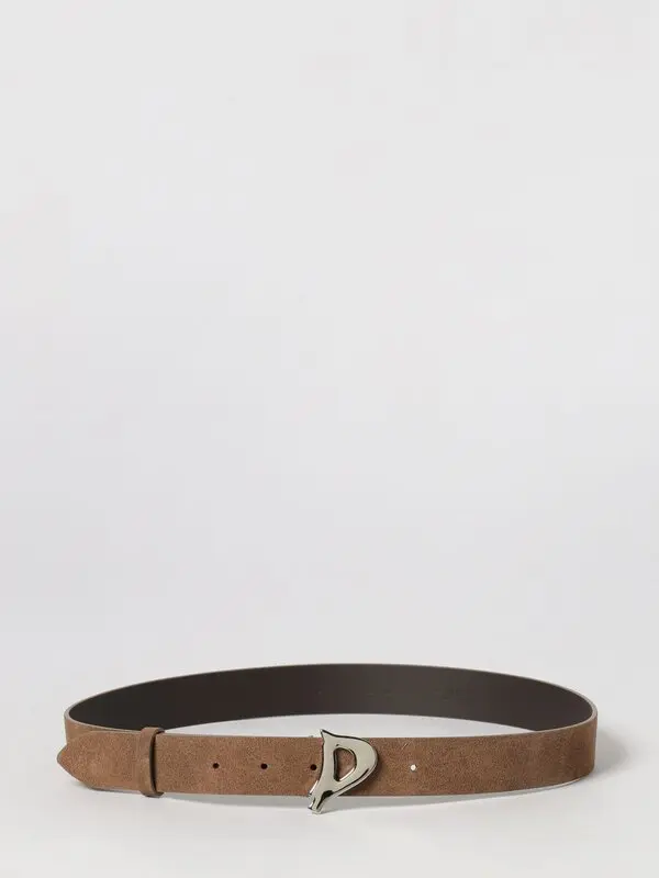 DONDUP Suede Leather Belt With Monogram Buckle