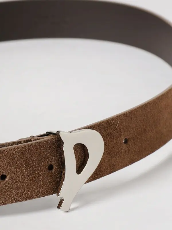 DONDUP Suede Leather Belt With Monogram Buckle