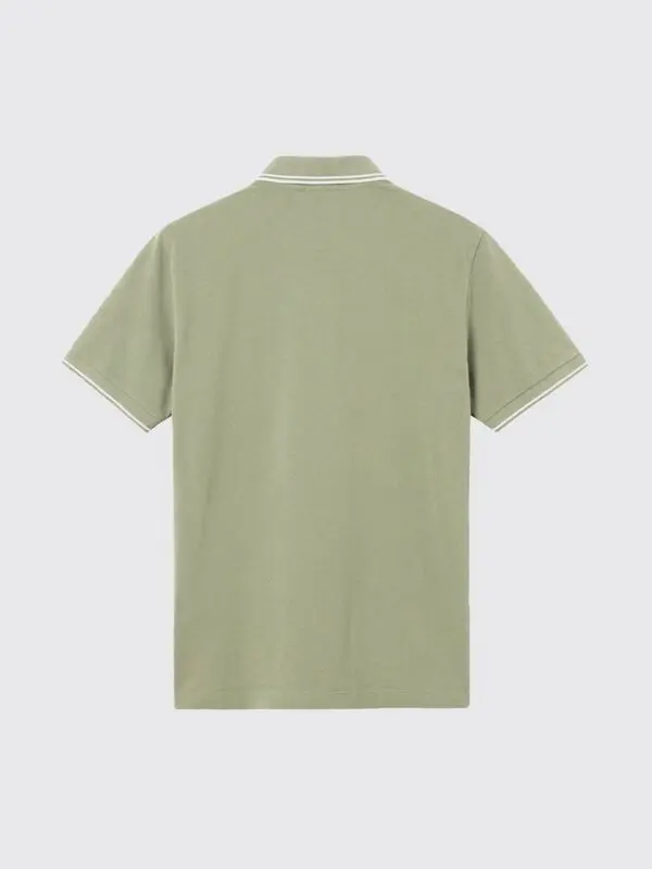 Stone Island Cotton Polo Shirt With Compass Logo And Contrast Striped Collar - Military