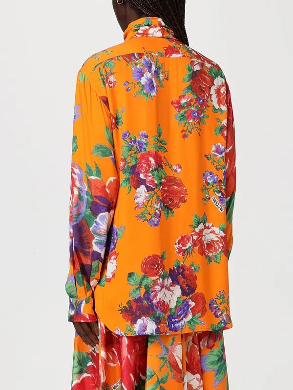 Moschino Floral Viscose Blouse With Pussy-bow Collar - Orange