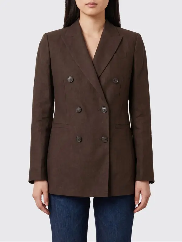 PT TORINO Cropped Double-breasted Linen-blend Blazer With Peak Lapels - Brown