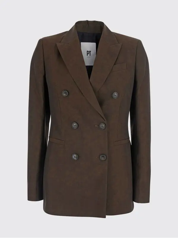 PT TORINO Cropped Double-breasted Linen-blend Blazer With Peak Lapels