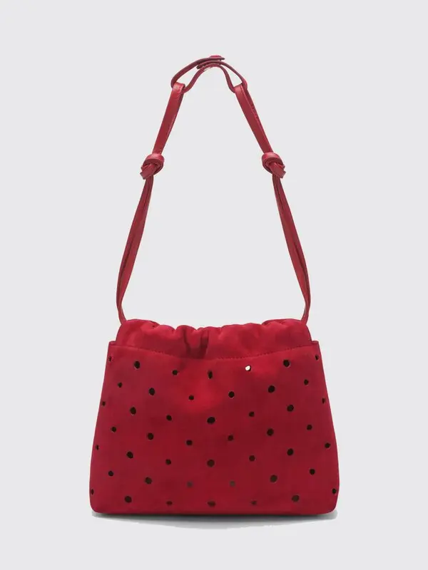 Manu Atelier Romy Polka-dot Suede Bucket Bag With Drawstring Closure