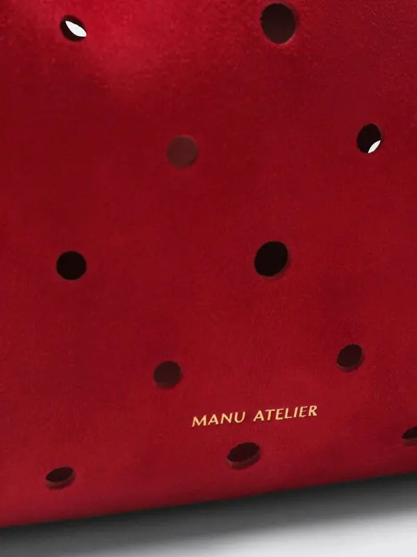 Manu Atelier Romy Polka-dot Suede Bucket Bag With Drawstring Closure