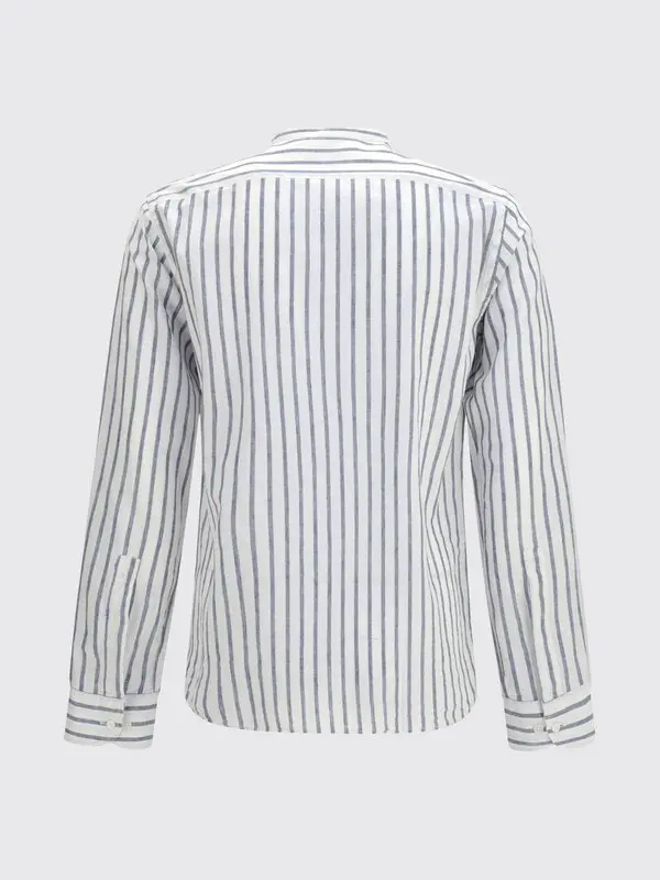 BROOKSFIELD Striped Linen And Cotton Blend Shirt With Mandarin Collar