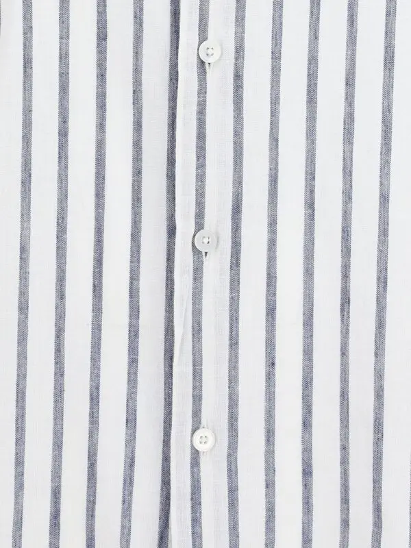 BROOKSFIELD Striped Linen And Cotton Blend Shirt With Mandarin Collar