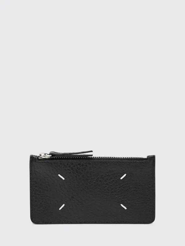 MAISON MARGIELA Four Stitches Grained Calfskin Leather Zipped Card Holder - Black