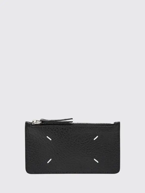 MAISON MARGIELA Flat Calf Leather Card Holder With Stitching And Zip Pocket - Black