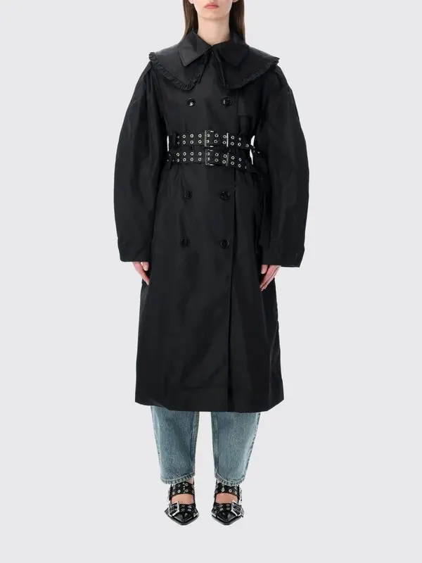 GANNI Double Breasted Trench Coat With Double Belt