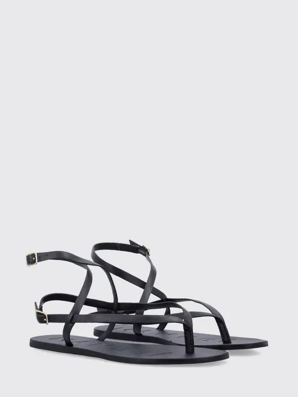 Manebí Low-heeled Smooth Leather Thong Sandals With An Ankle Strap