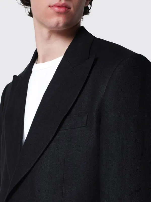 LARDINI Single-breasted Linen Blazer With Peak Lapels