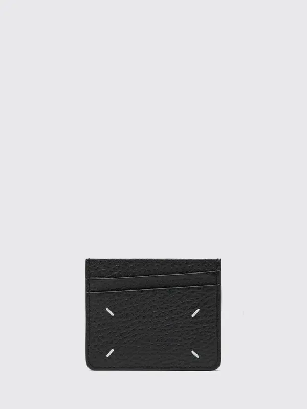 MAISON MARGIELA Pebbled Calfskin Card Holder With White Stitch Logo - Black