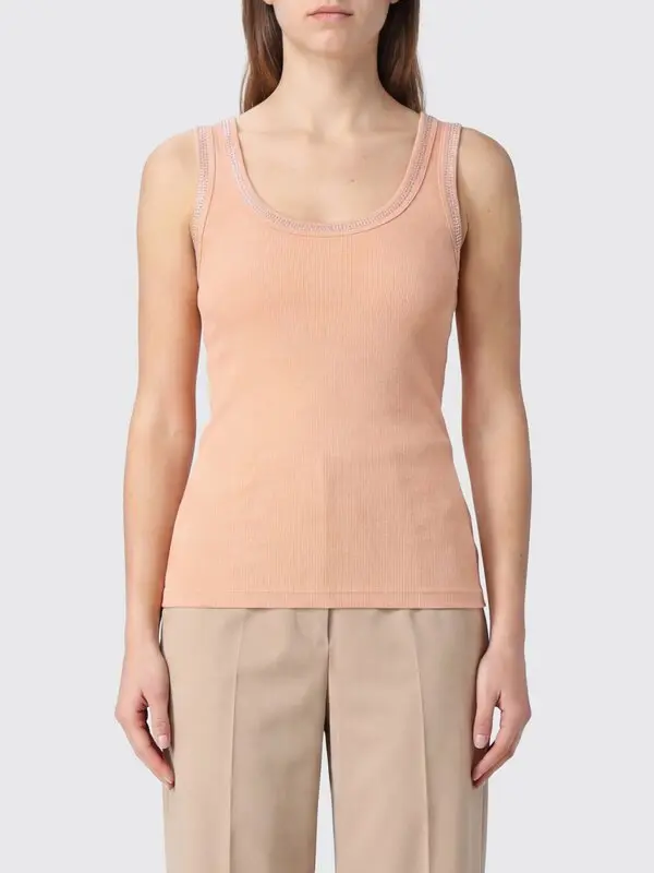 Patrizia Pepe Stretch Cotton Top With Rhinestones - Pink