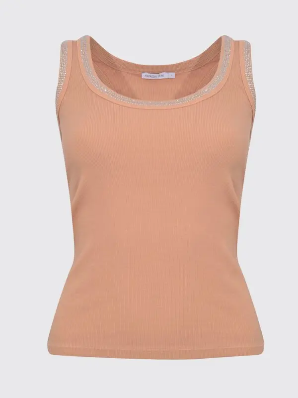 Patrizia Pepe Stretch Cotton Top With Rhinestones - Pink