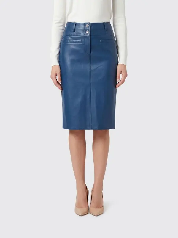 Patrizia Pepe Faux Leather Midi Skirt - Blue