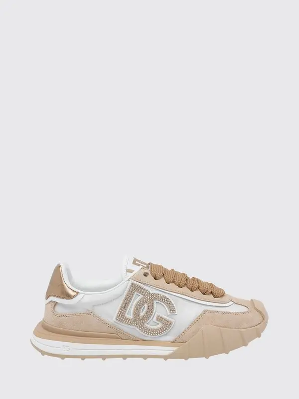 Dolce & Gabbana Rhinestone Dg Monogram Suede And Nylon Athletic Sneakers - White