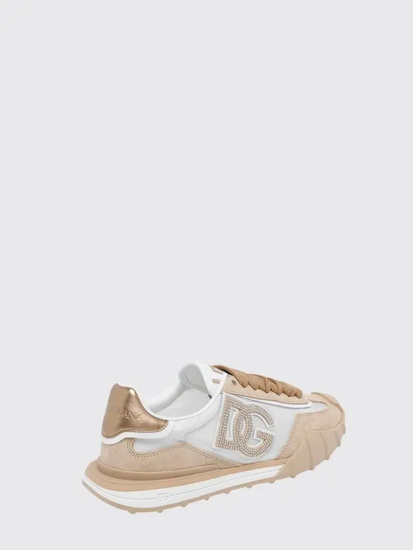 Dolce & Gabbana Rhinestone Dg Monogram Suede And Nylon Athletic Sneakers - White