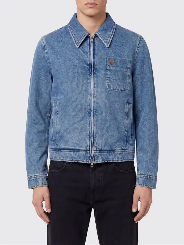 AMI Paris Embroidered Logo Cotton Denim Shirt Jacket