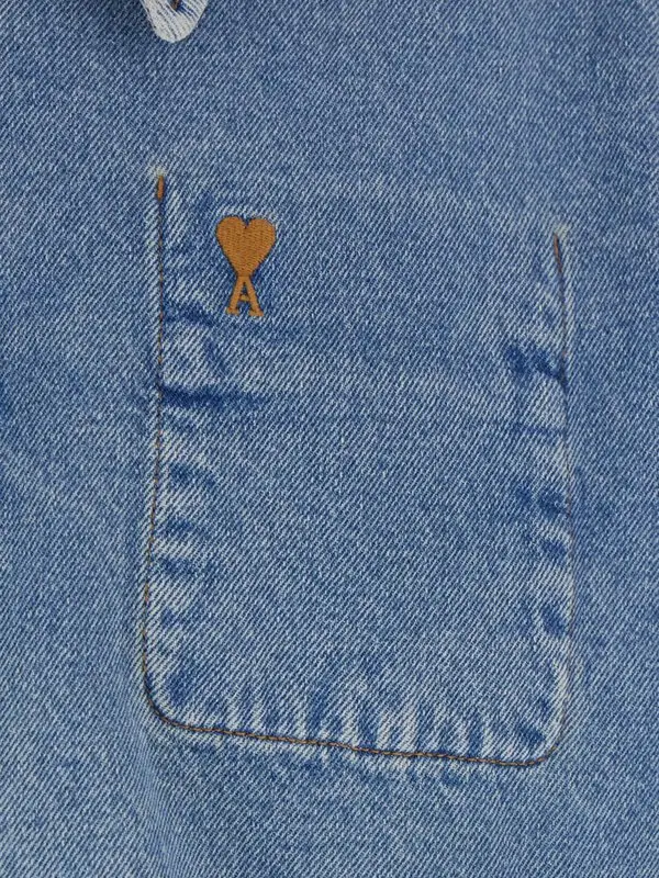 AMI Paris Embroidered Logo Cotton Denim Shirt Jacket