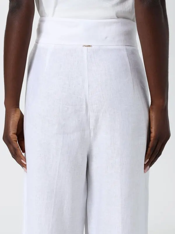 TWINSET Linen Cropped Trousers With Lace Inserts - White