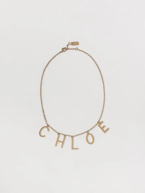 Chloé Brass Necklace With Logo Charm - Gold