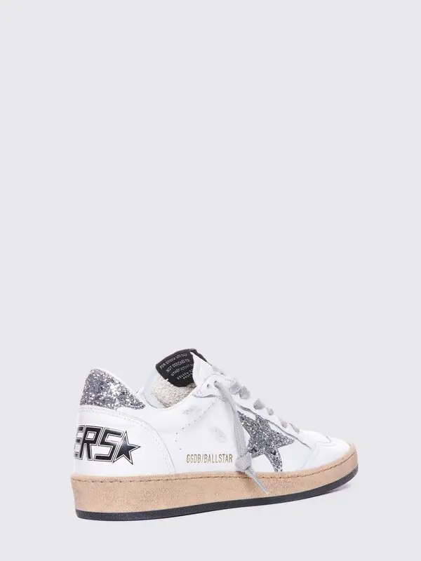 GOLDEN GOOSE Ball Star Leather Sneakers With Glitter Logo And Distressed Effect