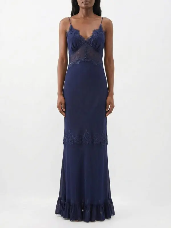 SELF-PORTRAIT Long Georgette And Lace Slip Dress