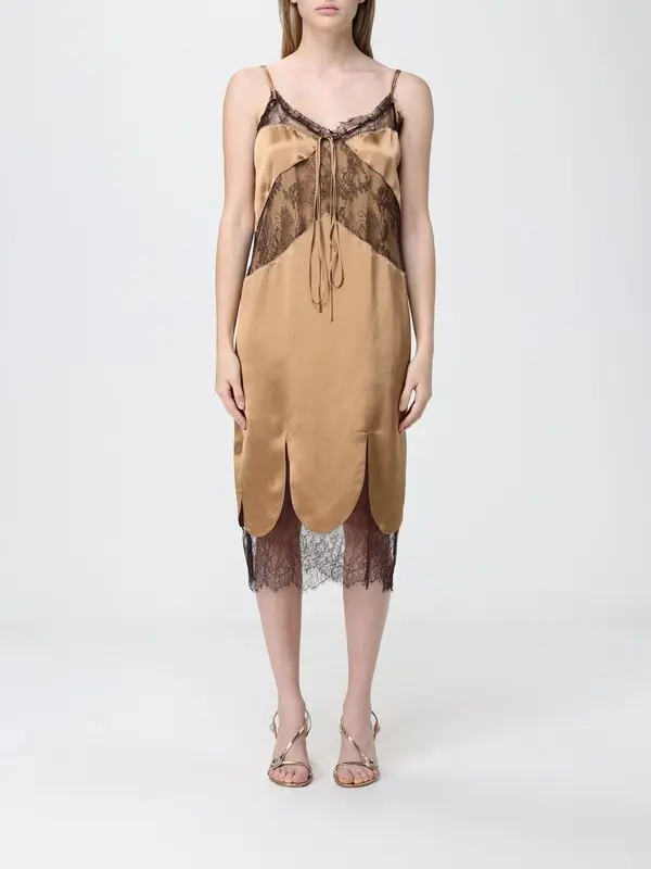 FERRAGAMO Midi Slip Dress With Lace Accents