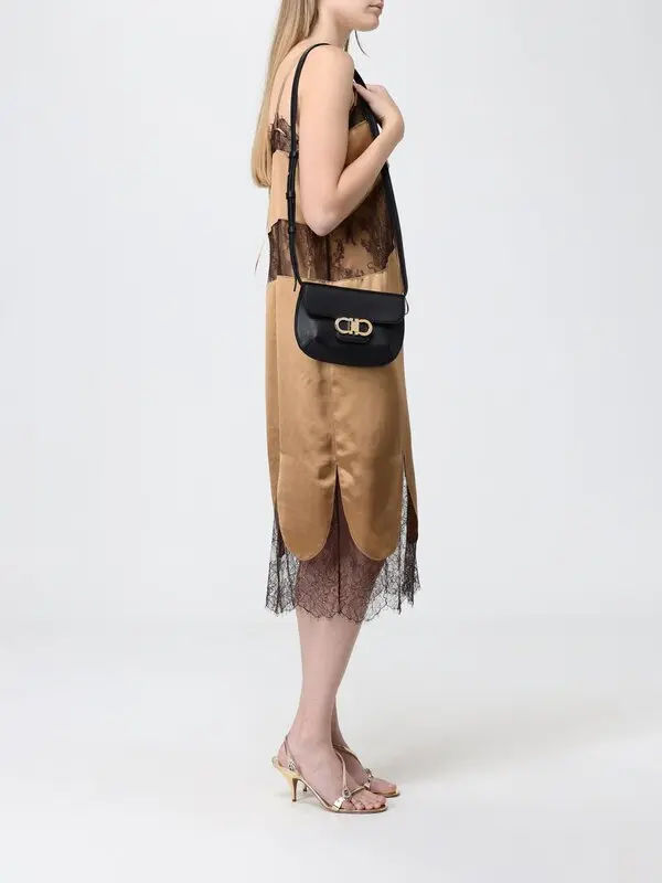 FERRAGAMO Midi Slip Dress With Lace Accents