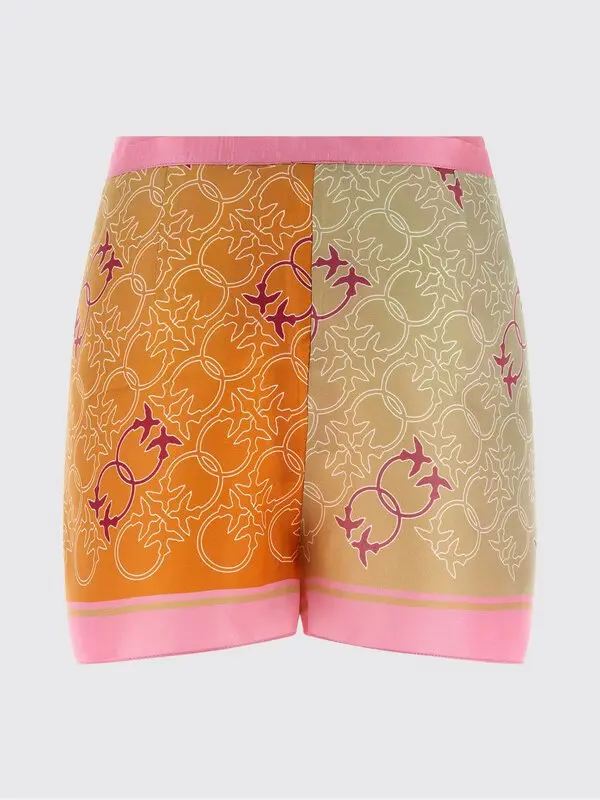 Pinko Viscose And Silk Blend Shorts With All-over Logo