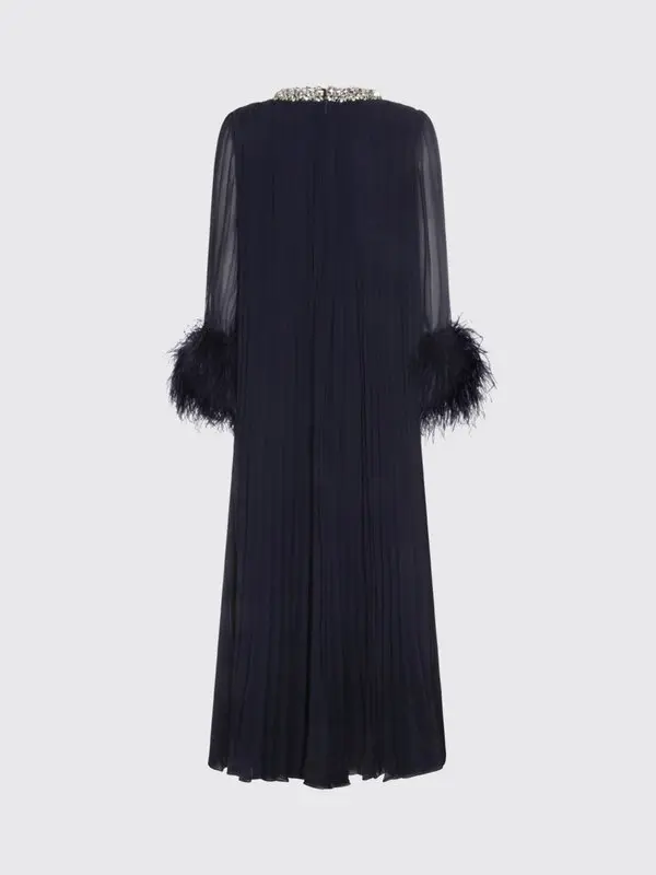 SELF-PORTRAIT Pleated Chiffon Dress With Crystal Embellishments And Feather Cuffs