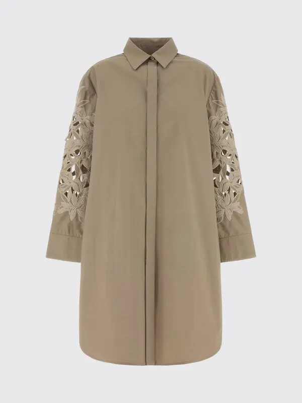 Agnona Cotton Mini Chemisier Dress With Macramé Inserts