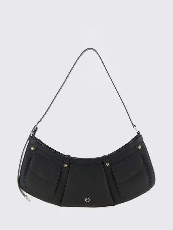 Pinko Leather Shoulder Bag With Pockets - Black