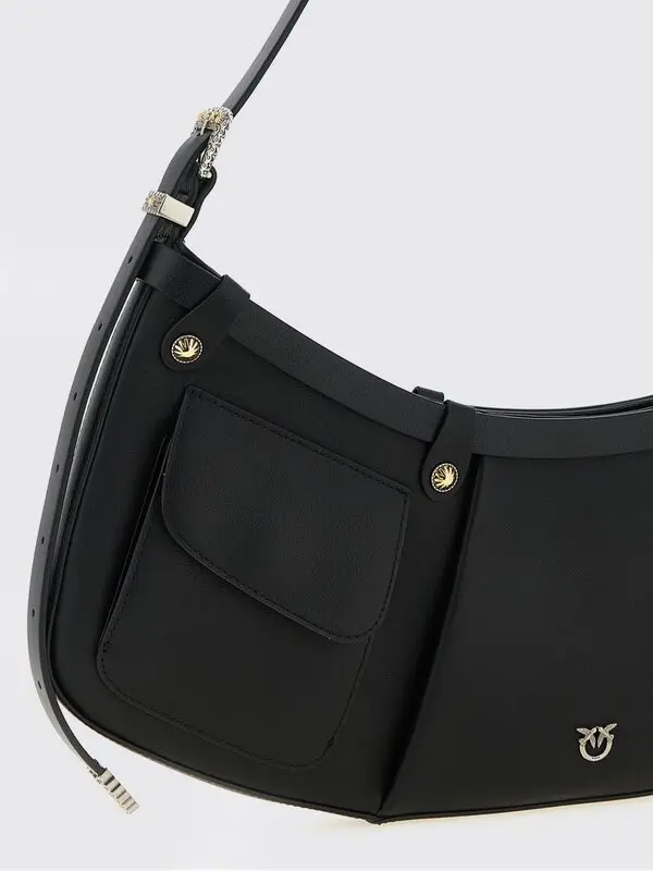 Pinko Leather Shoulder Bag With Pockets - Black