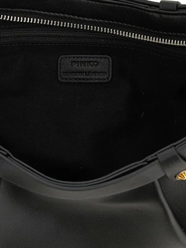 Pinko Leather Shoulder Bag With Pockets - Black