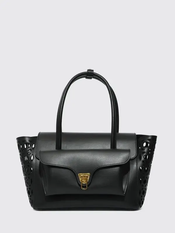 COCCINELLE Beat Double Leather Bag With Perforated Details - Black